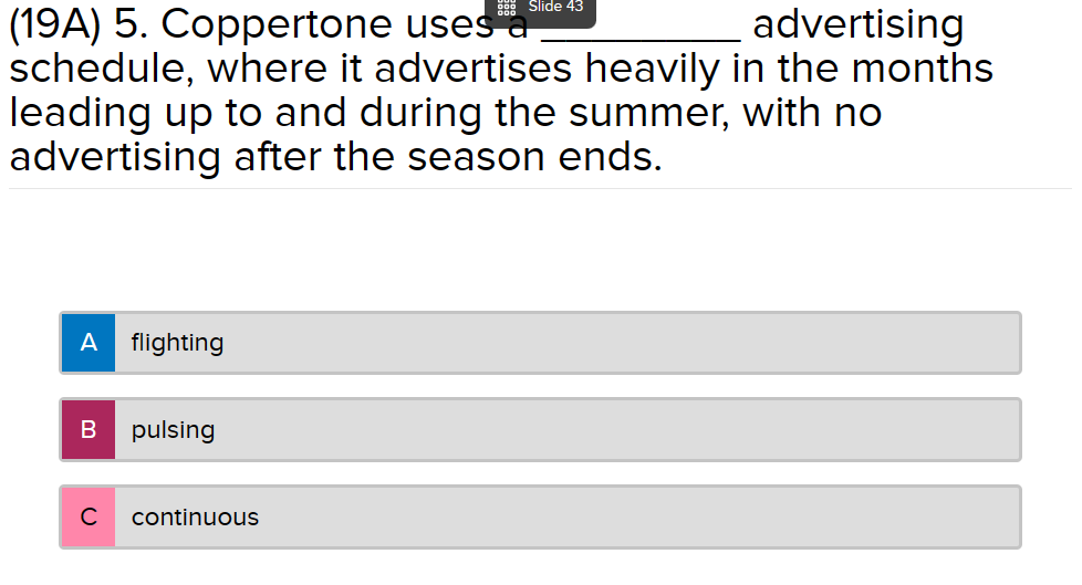 Solved (19A) 5. ﻿Coppertone usesadvertisingschedule, where | Chegg.com