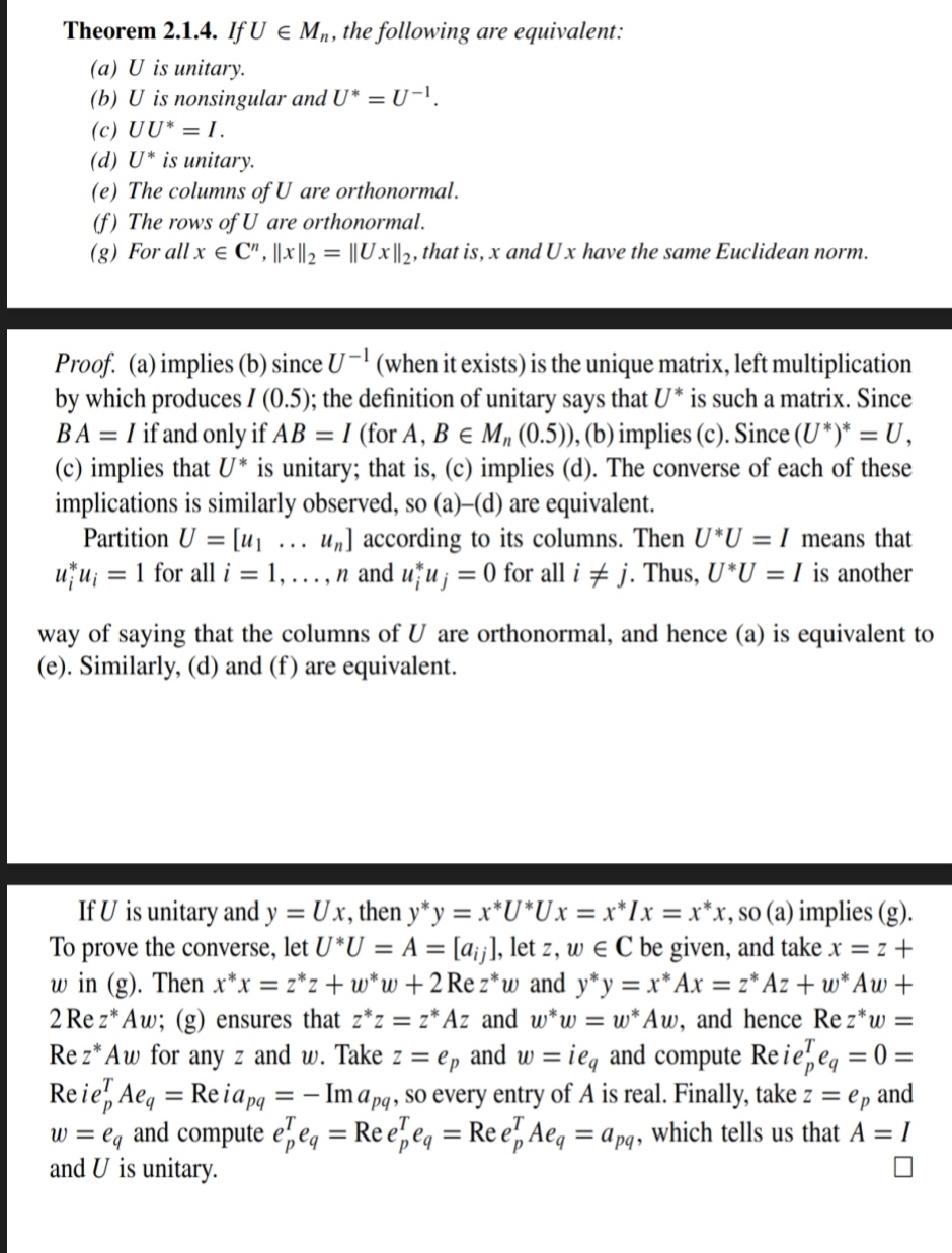 Solved Theorem 2.1.4. ﻿If UinMn, ﻿the following are | Chegg.com