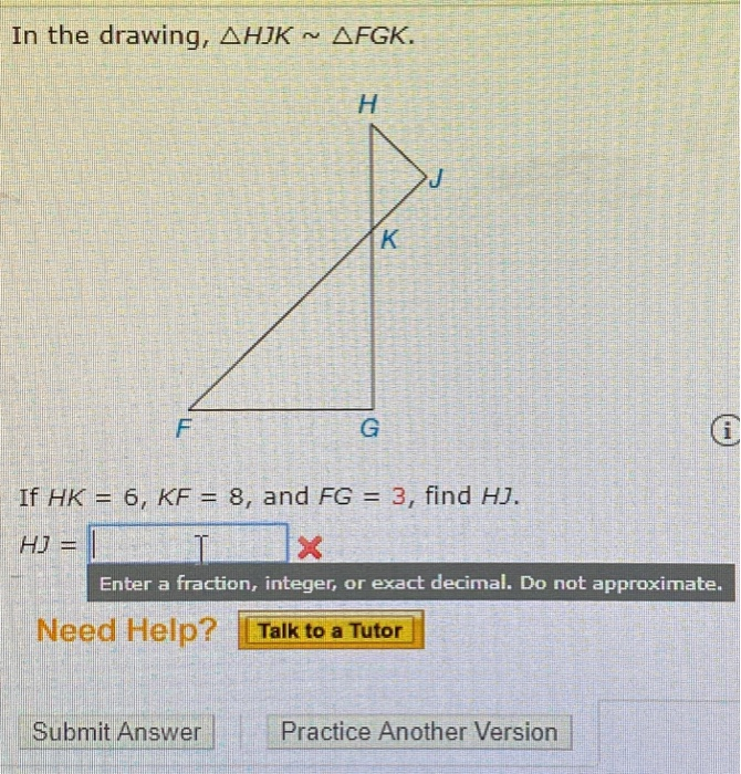 Solved In the drawing, AHJK ~ AFGK. If HK = 6, KF = 8, and | Chegg.com