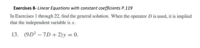 Solved Exercises 8- Linear Equations with constant | Chegg.com