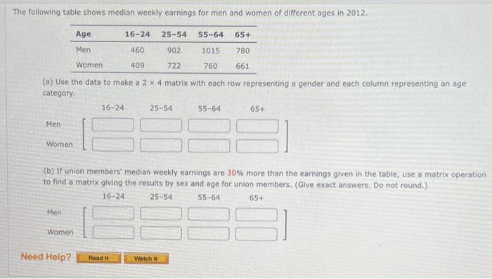Solved The following table shows median weekly earnings for | Chegg.com