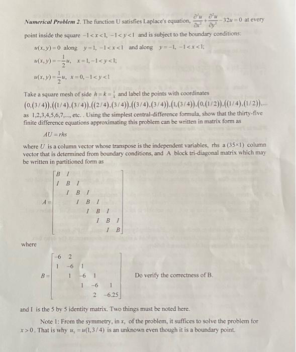 Numerical Problem 2. The function U satisfies | Chegg.com