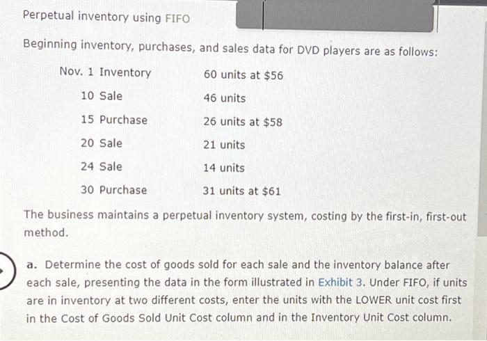 Solved Perpetual inventory using FIFO Beginning inventory, | Chegg.com