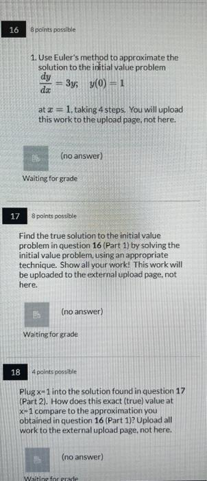 Solved 1. Use Euler's method to approximate the solution to | Chegg.com