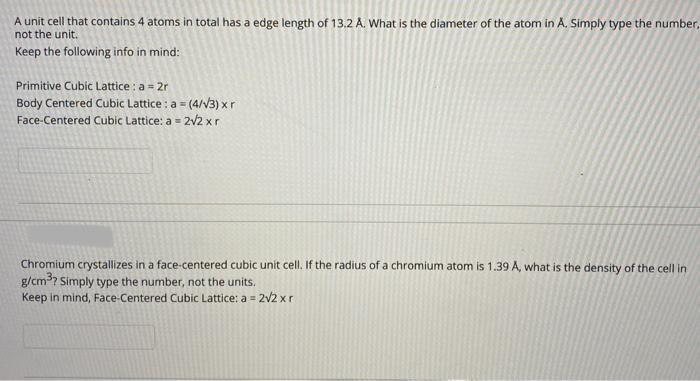Solved A unit cell has a 2 atoms within the cell. If the | Chegg.com