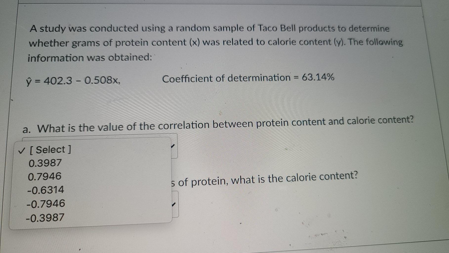 Solved A study was conducted using a random sample of Taco | Chegg.com