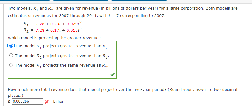 Solved Two models, R1 ﻿and R2, ﻿are given for revenue (in | Chegg.com