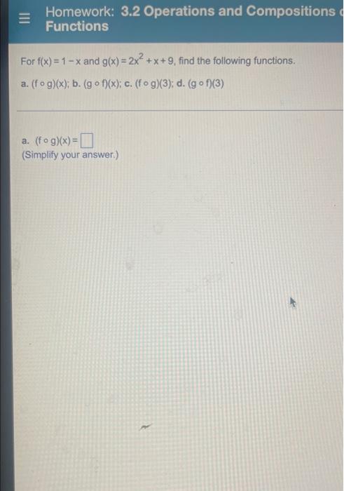 Solved Homework: 3.2 Operations and Compositions Functions | Chegg.com