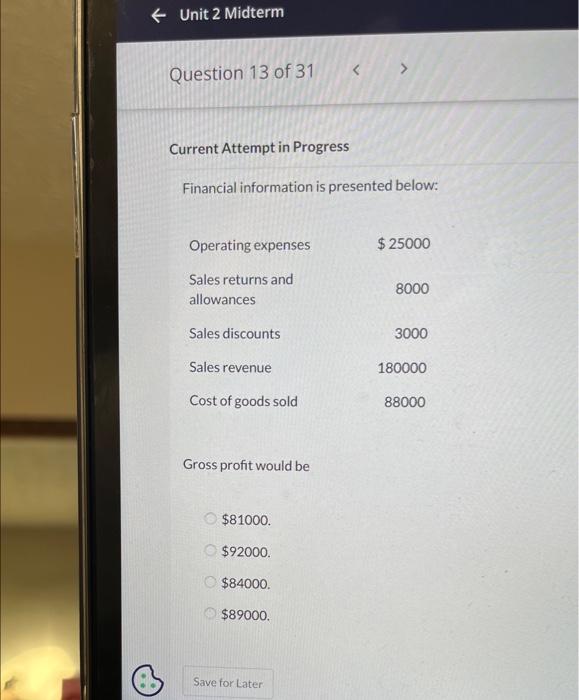 Solved Current Attempt in Progress Financial information is | Chegg.com