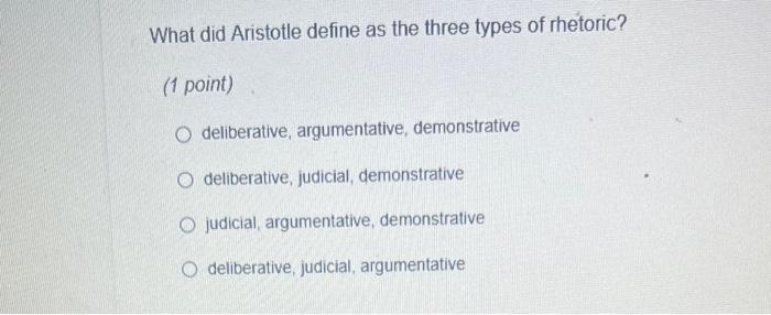 What did Aristotle define as the three types of | Chegg.com