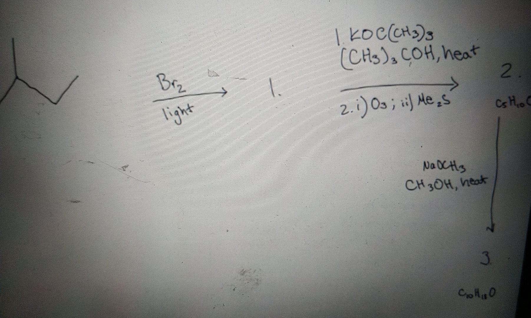 Solved KOC(CH3)3 (CH3), COH, heat 2. Brz light 2.1) 03; ii) | Chegg.com