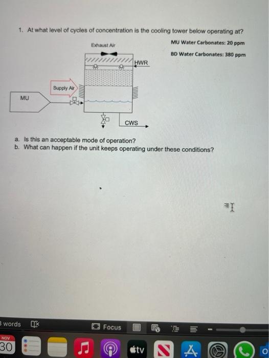 1. At what level of cycles of concentration is the | Chegg.com
