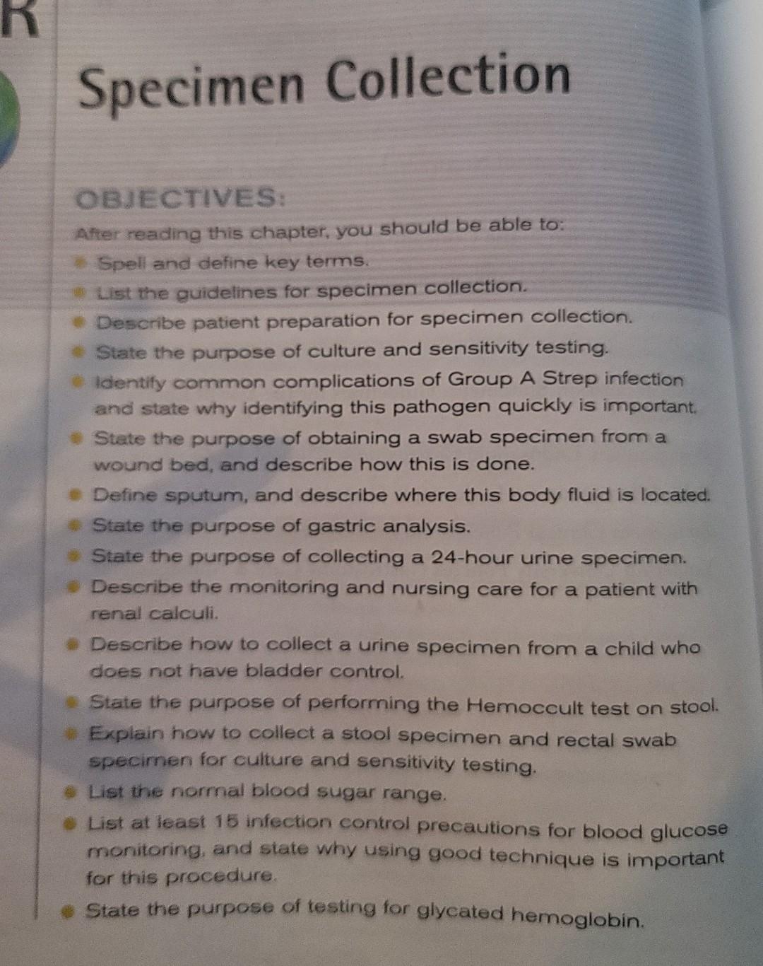 Solved Specimen Collection OBJECTIVES: After reading this | Chegg.com