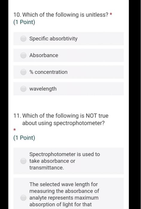 Solved 10. Which of the following is unitless? * (1 Point) | Chegg.com