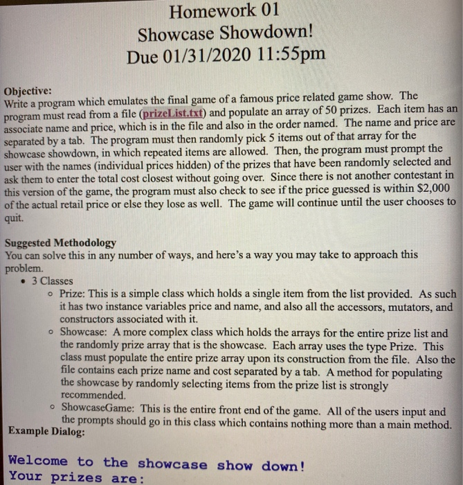 Solved Homework 01 Showcase Showdown! Due 01/31/2020 11:55pm | Chegg.com