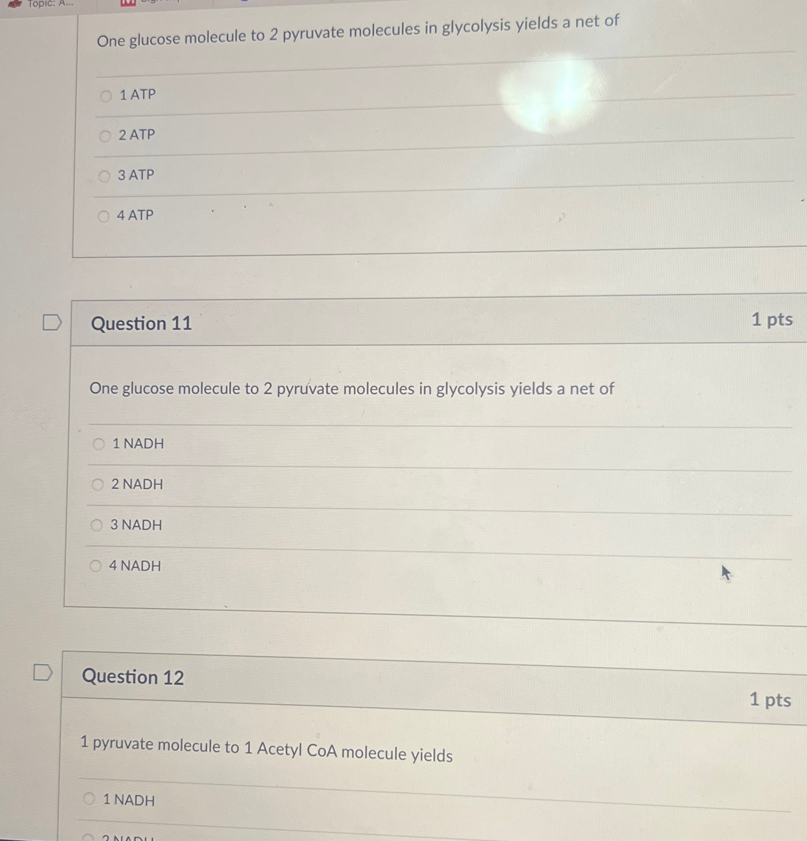 Solved One glucose molecule to 2 ﻿pyruvate molecules in | Chegg.com