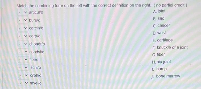 Solved Match the combining form on the left with the correct | Chegg.com