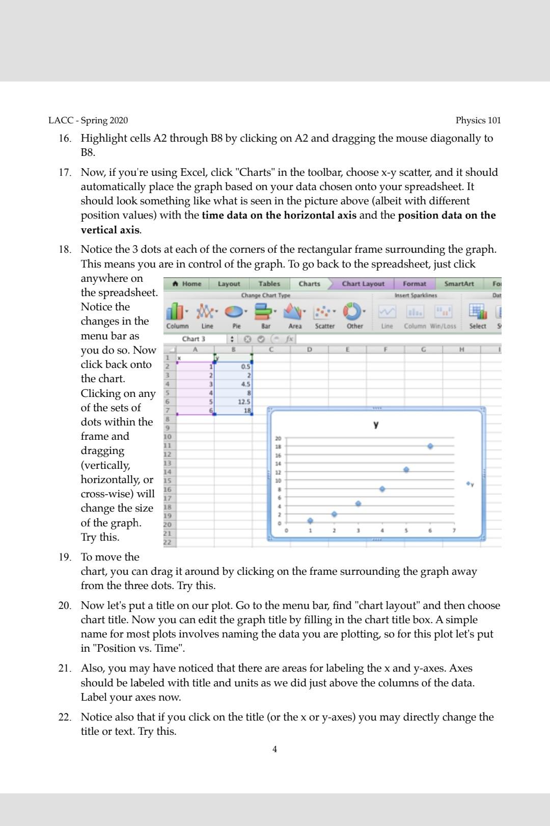 LACC - Spring 2020 Physics 101 Lab 4: EXCEL Equipment | Chegg.com
