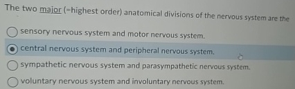 Solved The two major (=highest order) ﻿anatomical divisions | Chegg.com