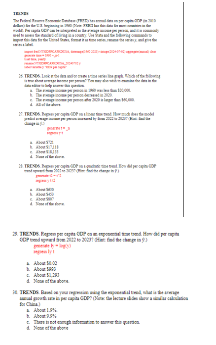 Solved TRENDS The Federal Reserve Ecoeomic Database (FRED) | Chegg.com