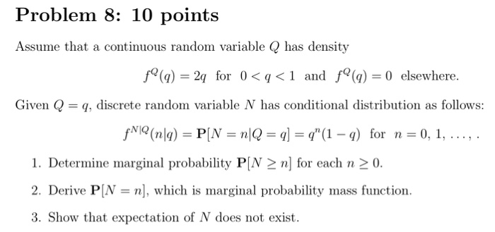 Solved Problem 8: 10 points Assume that a continuous random | Chegg.com