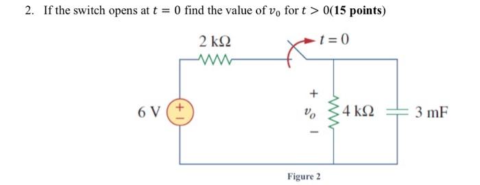 Solved 2. If the switch opens at t=0 find the value of v0 | Chegg.com