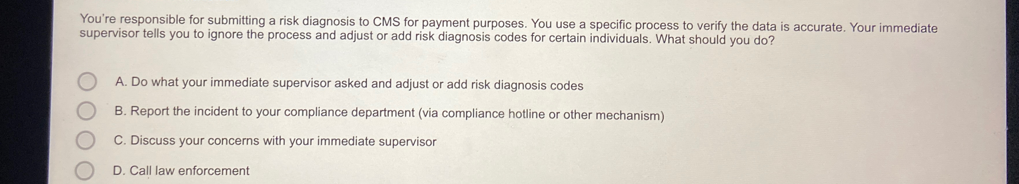 Solved You're responsible for submitting a risk diagnosis to | Chegg.com
