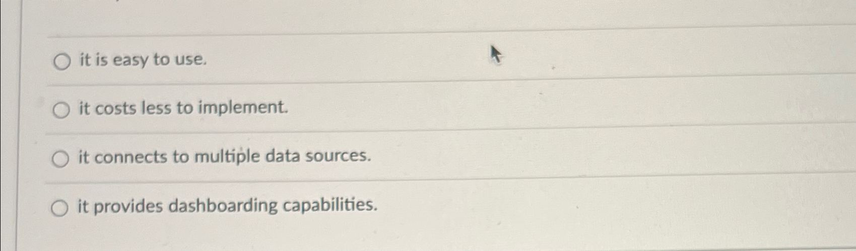 Solved it is easy to use.it costs less to implement.it | Chegg.com