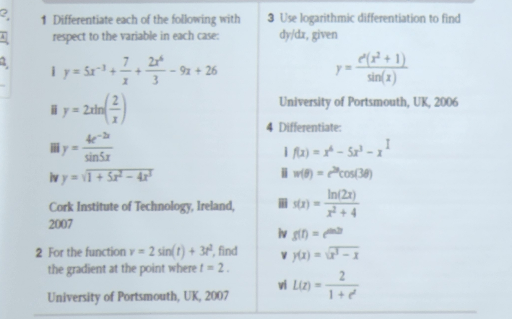 Solved 1 ﻿Differentiate each of the following with respect | Chegg.com
