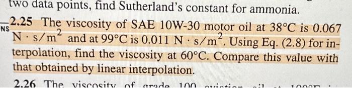 two data points, find Sutherland's constant for | Chegg.com