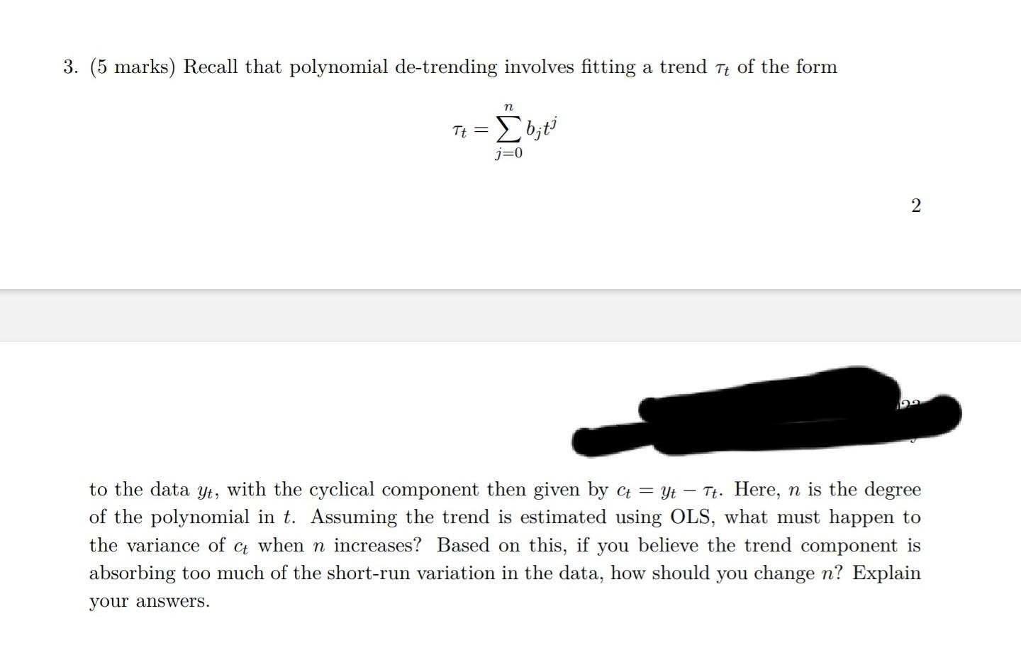 Solved 3. (5 marks) Recall that polynomial de-trending | Chegg.com