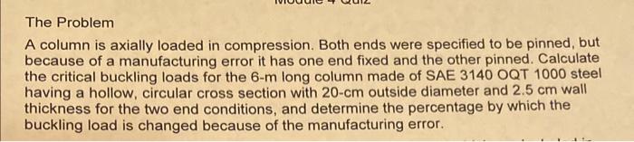 Solved The Problem A column is axially loaded in | Chegg.com