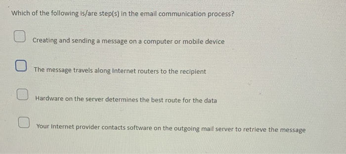 Solved Which of the following is/are step(s) in the email | Chegg.com