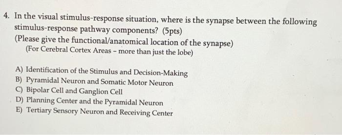 Solved 4. In the visual stimulus-response situation, where | Chegg.com