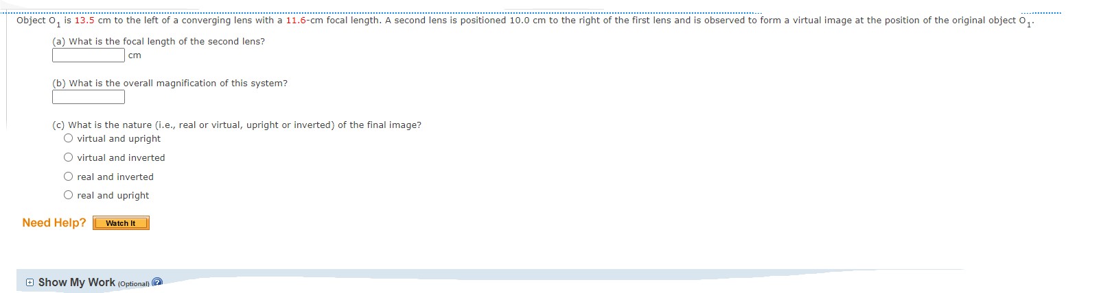 Solved Object O1 ﻿is 13.5 ﻿cm to the left of a converging | Chegg.com
