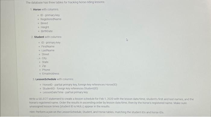 Solved The database has three tables for tracking | Chegg.com