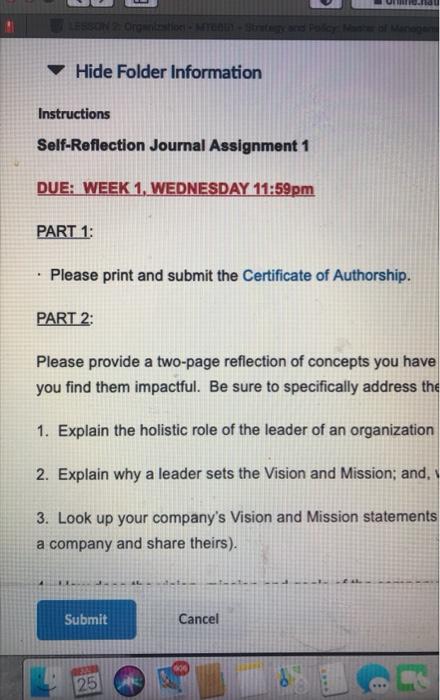 Hide Folder Information Instructions Self-Reflection | Chegg.com