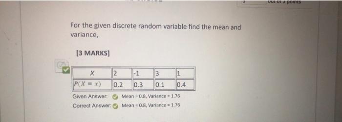 Solved VULU points For the given discrete random variable | Chegg.com