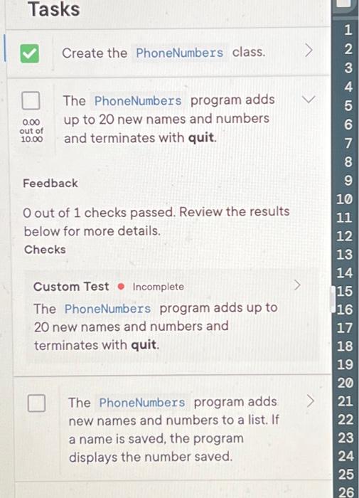 Solved Tasks Create the PhoneNumbers class. The PhoneNumbers | Chegg.com