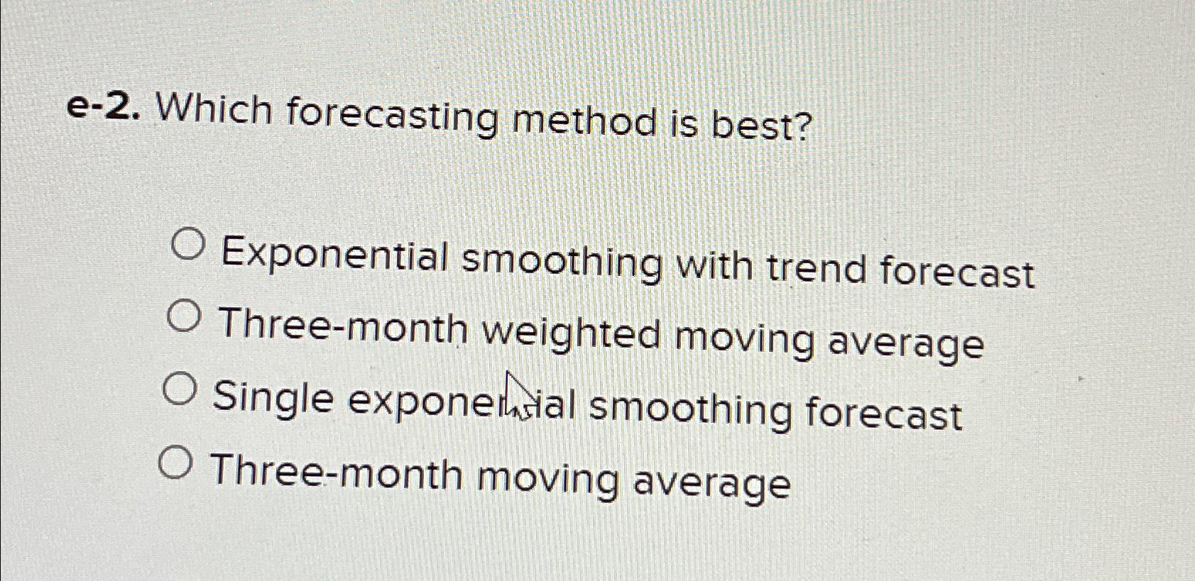 Solved e-2. ﻿Which forecasting method is best?Exponential | Chegg.com
