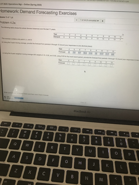 Solved 3571 Operations Mgt - Online Spring 2020) omework: | Chegg.com