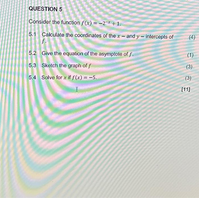 Solved QUESTION 5 Consider the function f(x) = -2-* + 1. 5.1 | Chegg.com