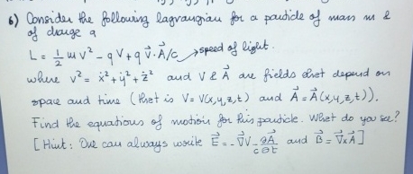 Solved Consider the following lagrangian for a partide of | Chegg.com