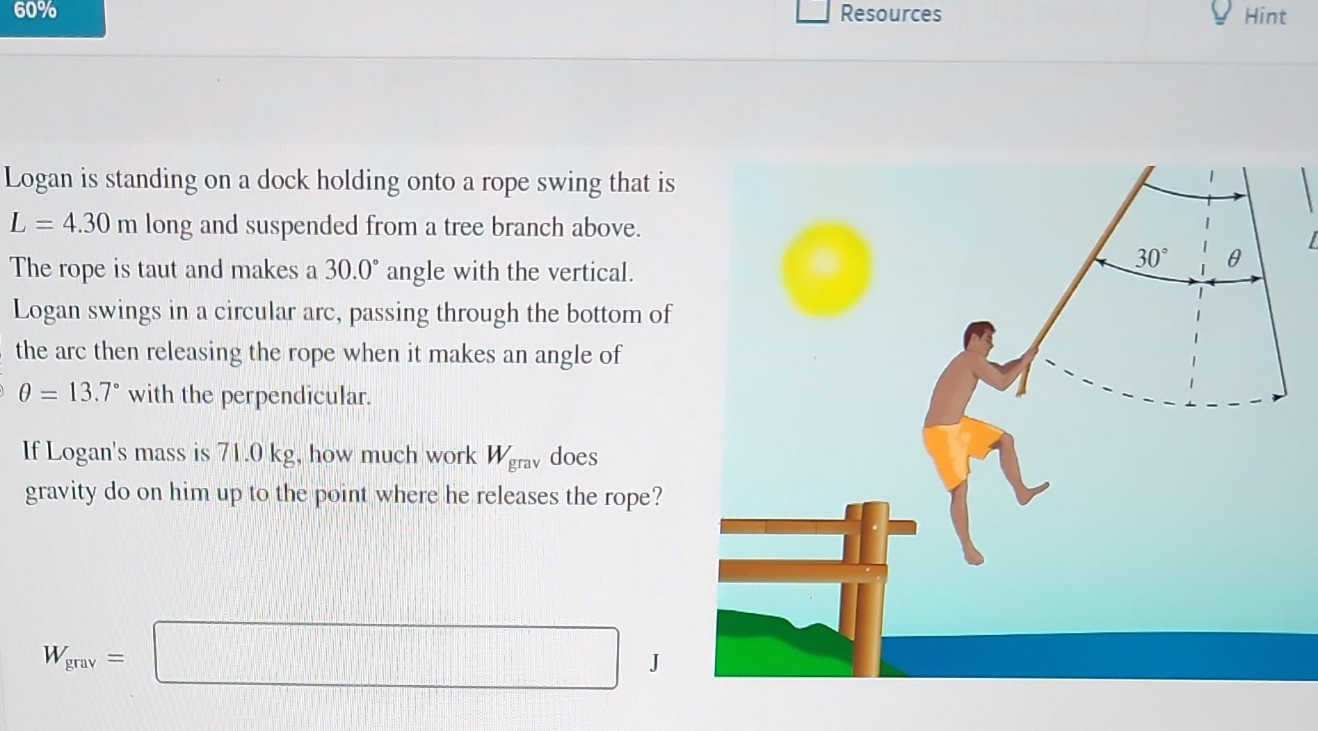 Solved Logan is standing on a dock holding onto a rope swing | Chegg.com