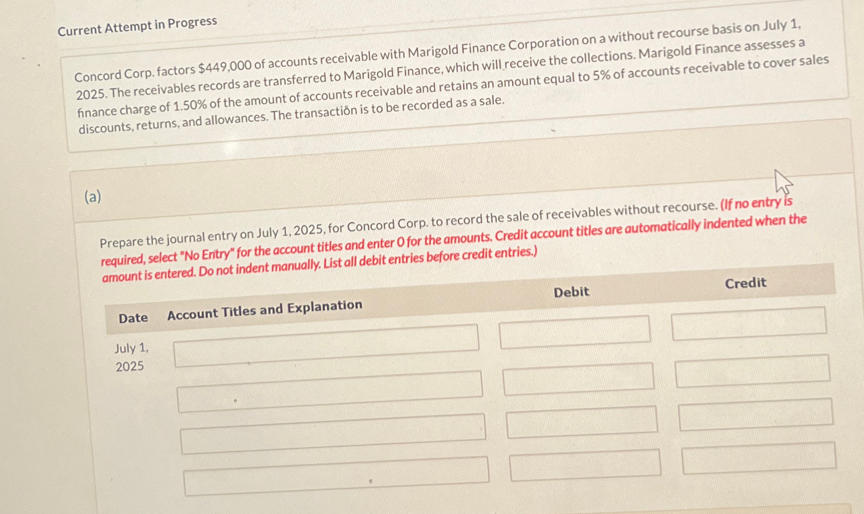 Solved Current Attempt in ProgressConcord Corp. factors | Chegg.com