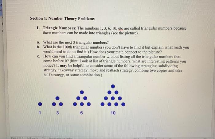 Solved se Section 1: Number Theory Problems 1. Triangle | Chegg.com