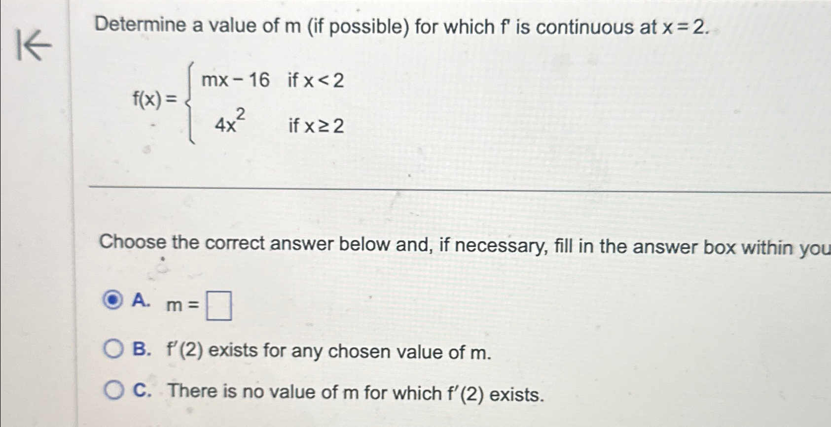 Determine a value of m (if possible) ﻿for which f' | Chegg.com