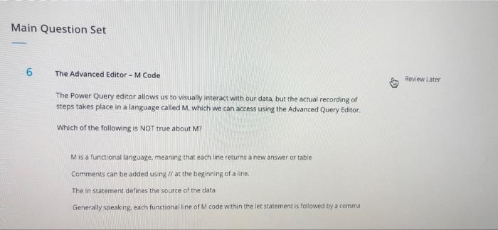 Solved Main Question Set 6 The Advanced Editor - M Code | Chegg.com