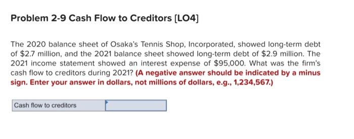 Solved Problem 2-9 Cash Flow to Creditors [LO4] The 2020 | Chegg.com