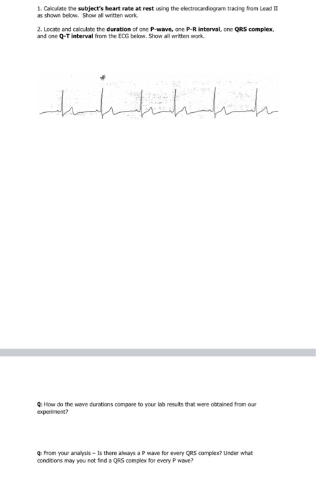 Solved 1. Calculate the subject's heart rate at rest using | Chegg.com